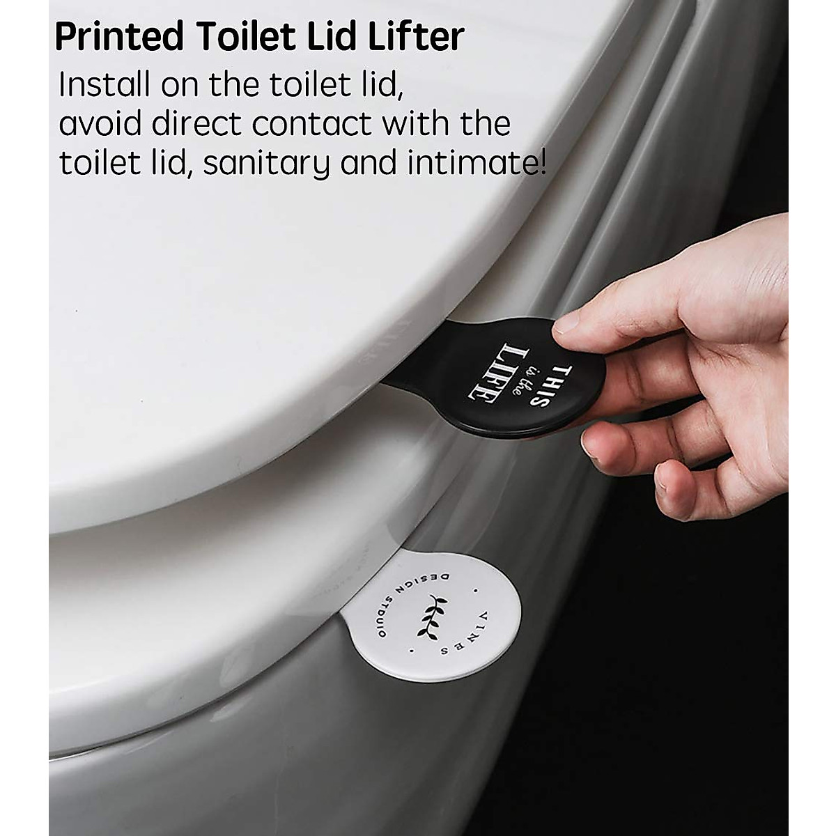 3 Pcs Fashion Pattern Toilet Seat Lifter,Avoid Touching Toilet Seat Handle Seat Cover Lifter,Handle Hygienic Clean, Toilet lid handle,Adhesive,Hygiene(Three-Design) White