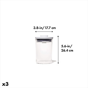 OXO Good Grips 3-Piece Mini Round POP Canister, Set 3X 0.6L, Transparent, 600 Millilitre
