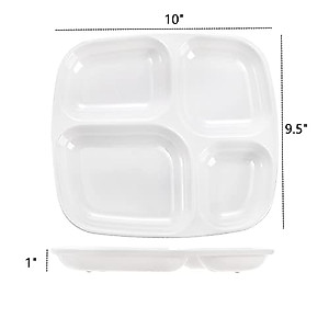 Dicunoy 8 PCS Divided Meal Tray, 10 Inch Melamine Dinner Plates for Adults, Sectional 4 Compartments Portion Control Plate Reusable Serving Platter for Salad, Noodles, Kids, Camping, Picnics