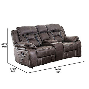 Benjara Faux Leather Upholstered Loveseat with Pillow Back and Center Console, Brown