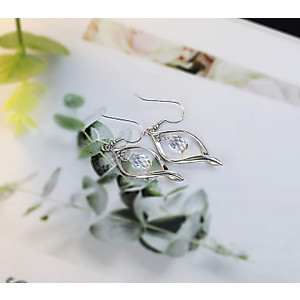 Clearance Swarovski Crystal Twist Leaf Style Fashion 925 Sterling Silver Dangle Earrings for Women in Gold-Plated