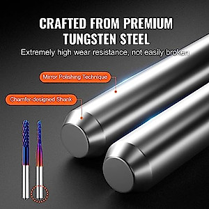 VEVOR 40pcs End Mills CNC Router Bits, 1/8" Shank, CNC Cutter Milling Carving Bit Set, Including 2-Flute Flat Nose & Ball Nose End Mill, Nano Blue Coat & Titanium Coat CNC Bits, for Milling Machine