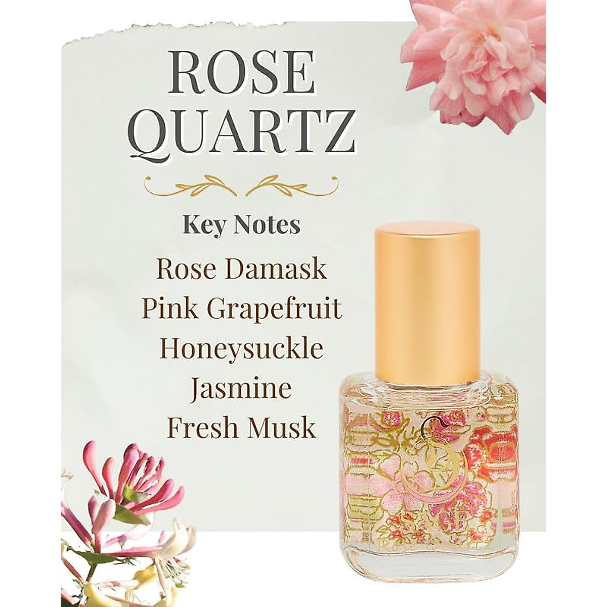 Rose Quartz Organic Perfume Oil Extract Roll-On by Sage- 1/4 oz, Vegan & Cruelty-Free, Floral Scent, Rose Damask, Honeysuckle, Jasmine