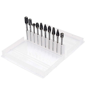 Double Cut Carbide Rotary Burr Set - 10 Pcs 1/8" Shank, 1/4" Head Length Tungsten Steel for Woodworking,Drilling, Metal Carving, Engraving, Polishing