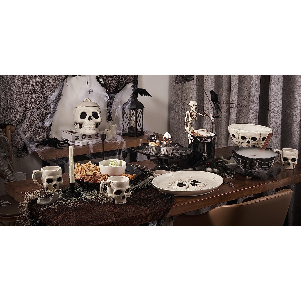 Bico Halloween Spider Web 9.5 inch Black Candy Ceramic Serving Bowl, for treats, chocolates, cookiess, Microwave and Dishwasher Safe