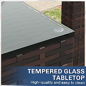 Meilocar Patio Furniture Set 3 Pieces, Outdoor Patio Sectional Sofa, Weaving Wicker Rattan All Weather Patio Seating Sofas with Cushion and Glass Coffee Table (Beige)