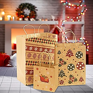Christmas Gift Bags Assorted Sizes With Handles 15PCS, Reusable Christmas Bags for Gifts, Kraft Paper Gift Bags Small Size, Medium Size, Large Size Holiday Gift Bags, Goody Bags, Party Favor Bags