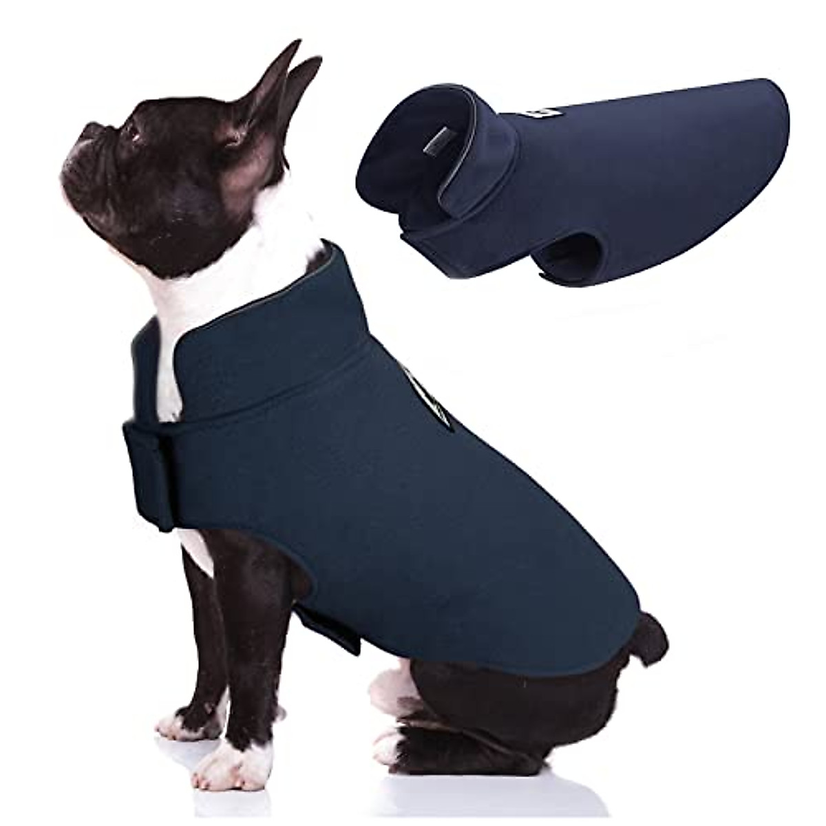 DENTRUN Windproof Winter Warm Fleece Medium Dog Coat Reversible Puppy Jacket Reflective Soft Pet Vest, Cold Weather Dog Sweater Apparel Leash Access Overcoat for Medium Breeds, NavyBlue, M