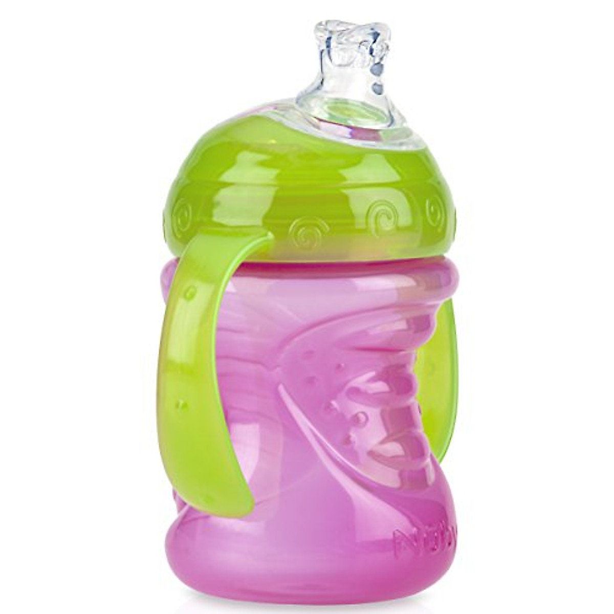 Nuby Plastic 2-Pack Two-Handle No-Spill Super Spout Grip N' Sip Cups, 8 Ounce, Pink and Purple