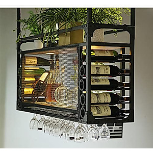 Ceiling Wine Rack,Glasses Stemware Hanger Shelf,Wine Glass Rack/Hanging Bottle Holder,Kitchenskitchen Wood Metal Hanging Shelf,Ceiling Decoration Shelf for Bars,Restaurants, (Black 120x30cm)