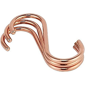 LiuliuBull Set of 6 Copper S Hooks for Hanging Pots and Pans,Made from Authentic Heavy Duty Soild Copper,Beautiful and Long Lasting