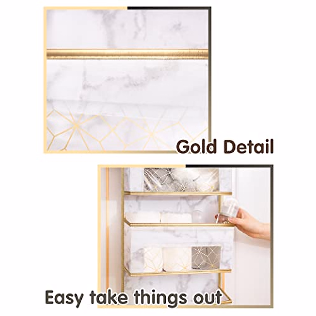 MYTHAUS Over Door Hanging Organizer - Wall Mount Closet Organizer 5-Shelf, Back of Door Bathroom Organizer with Clear Window,Storage for Baby Nursery/Pantry/Bedroom/Make up (White Marble)