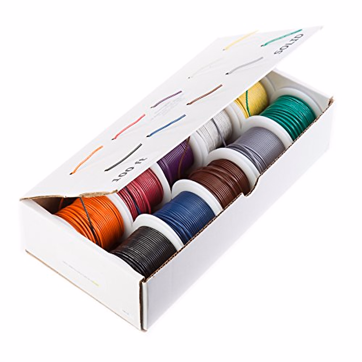 Remington Industries 22UL1007SLDKIT10COLOR100 22 AWG Gauge Solid Hook Up Wire Kit, 100 feet Length Each, 10 Colors, 0.0253" Diameter, UL1007, 300 Volts