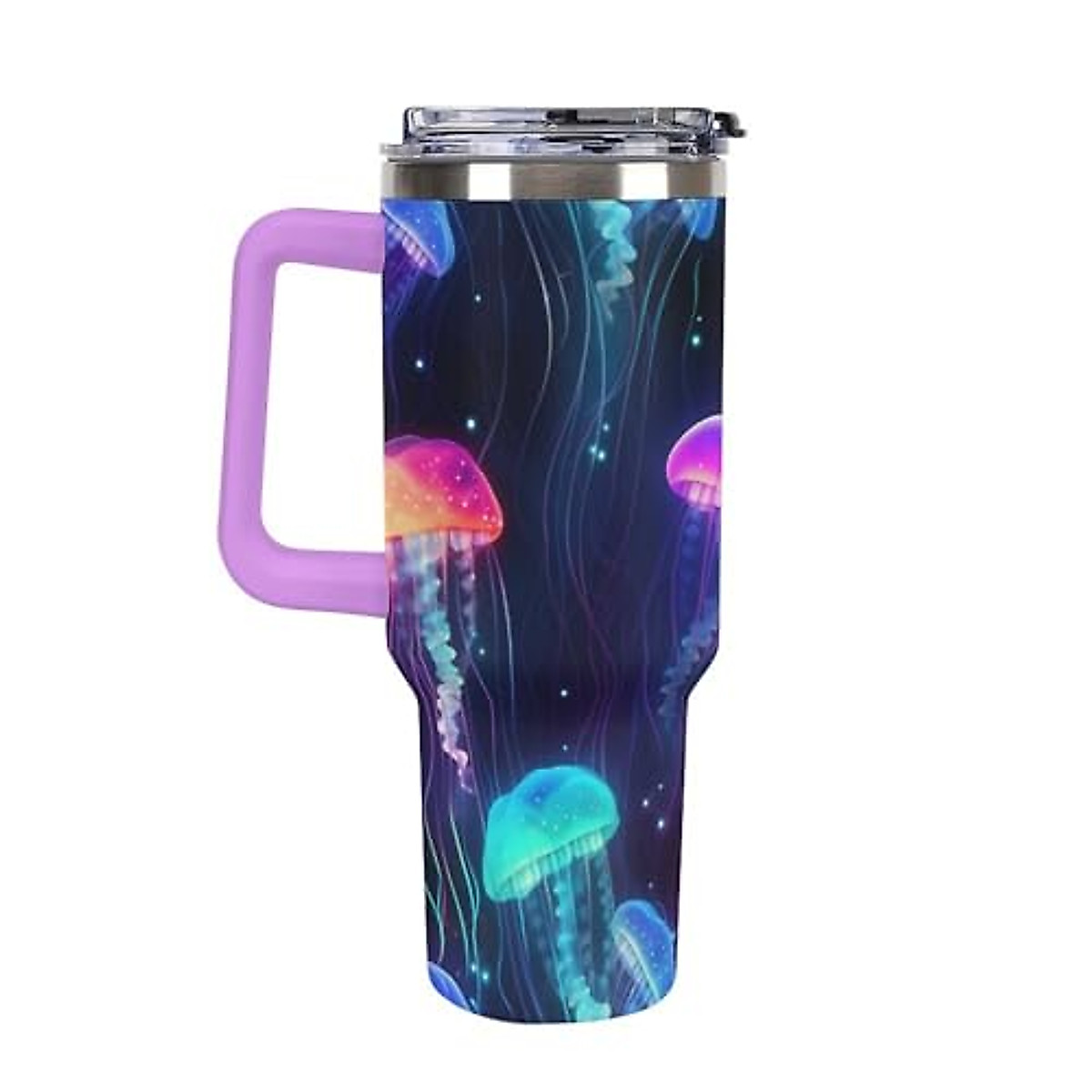 Jellyfish 40 Oz Car Cup Stainless Steel Travel Mug Leak-Proof Insulated Tumbler with Handle Violet-style