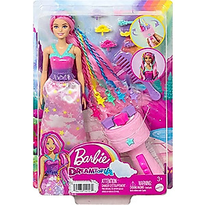Barbie Dreamtopia Doll, Twist 'n Style Pink Hair with Rainbow Extensions, Twisting Tool and Styling Accessories