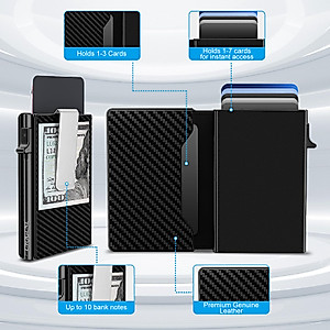 CHJGLNL Slim Wallet for Men - with Money Clip, Minimalist Wallet with Gift Box, Aluminum Pop Up Credit Card Holder, RFID Blocking | Premium Carbon Fiber Leather | 12 Card Capacity