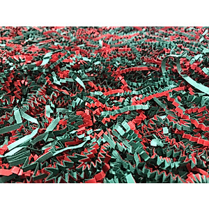 Montplisse Crinkle Cut Paper Shred Filler, Shredded Paper for Gift Baskets, Perfect Festive Basket Filler for Christmas Gifts. 1LB. Brilliant Red & Green Crinkle Paper fills 4 gift boxes.
