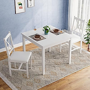Dining Chair Set Of 2, Kitchen Dining Room Chair with PU Upholstered Seat, Farmhouse Modern Wood Chairs with Backrest for Restaurant, Living Room, Kitchen, X-Back Design, Easy Assembly (White, 2 PCS)