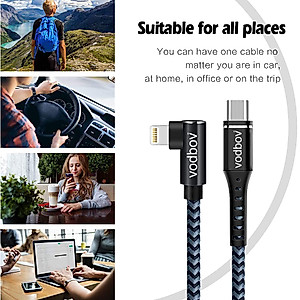 VODBOV 90 Degree iPhone Charger Fast Charging Cable 2Pack 10ft 6ft USB C to Lightning Right Angle Black