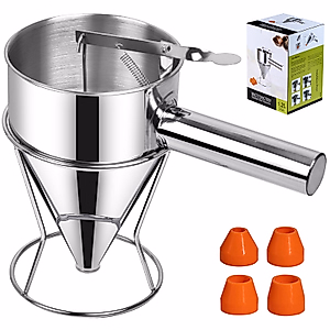 Pancake Batter Dispenser 40 OZ, Multi-Caliber Stainless Steel Funnel Cake Dispenser with Stand Great for Pancakes, Cupcakes and Baked Goods