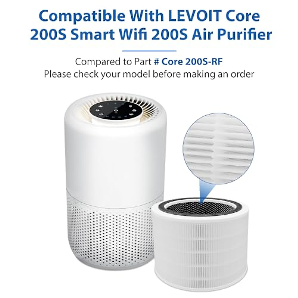 Core 200S Replacement Filter Compatible with LEVOIT Core 200S Smart WiFi Air Purifier, Fit for Levoit Core 200s Replacement Filter, 2Pack 3-Stage H13 Grade True HEPA Filter, Replace Part Core 200S-RF