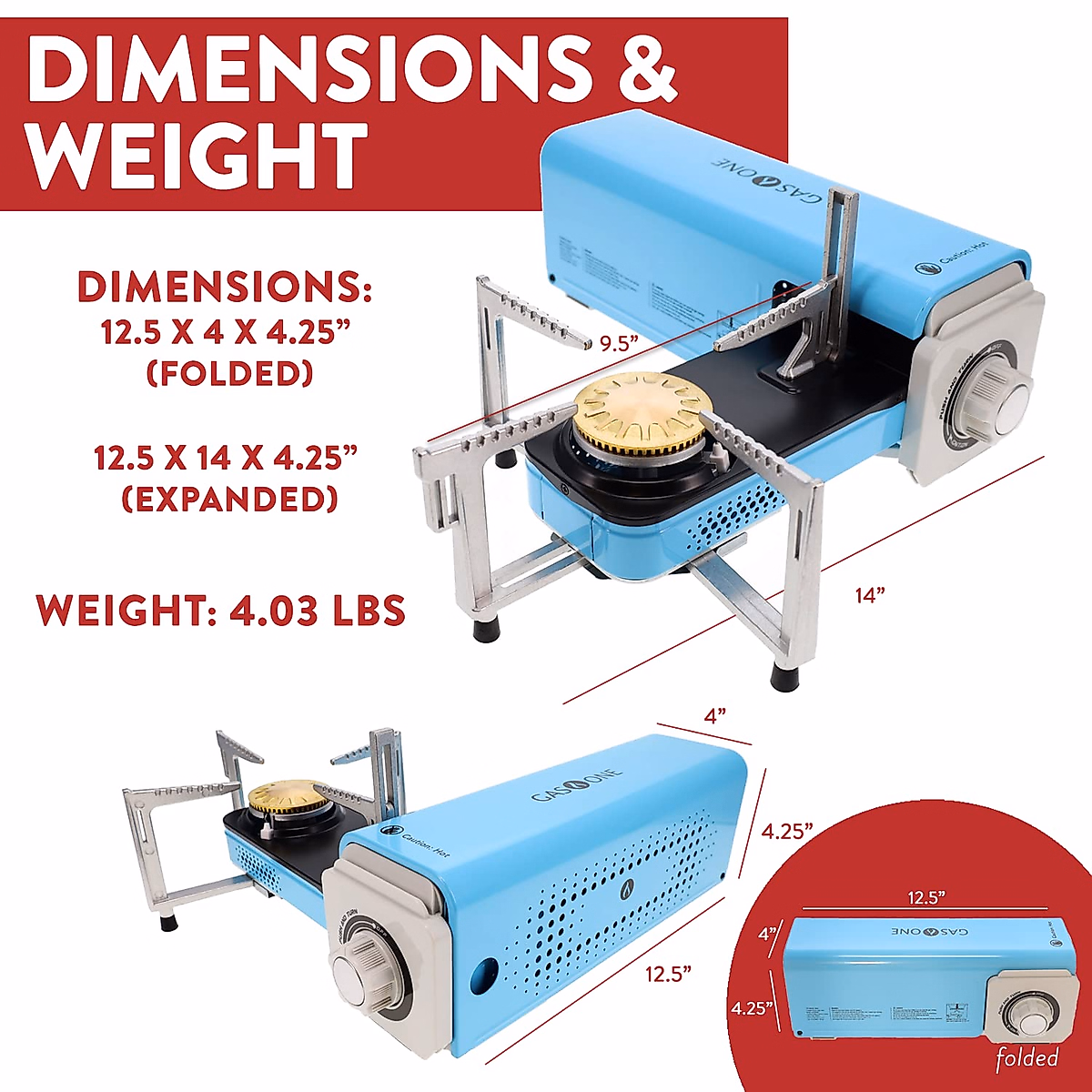 GasOne GS-8300 - Camp Stove Compact Butane Stove with Carrying Case - Foldable Portable Stove