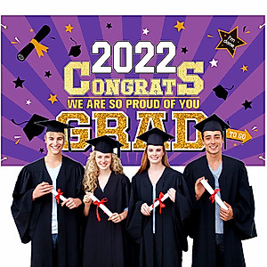 Graduation Party Decorations 2022 Purple - Large 78” x 45” Congrats Graduation Banner Party Supplies - Class of 2022 Graduation Decorations for Any Schools or Gradesr Indoor/Outdoor Home Door Décor