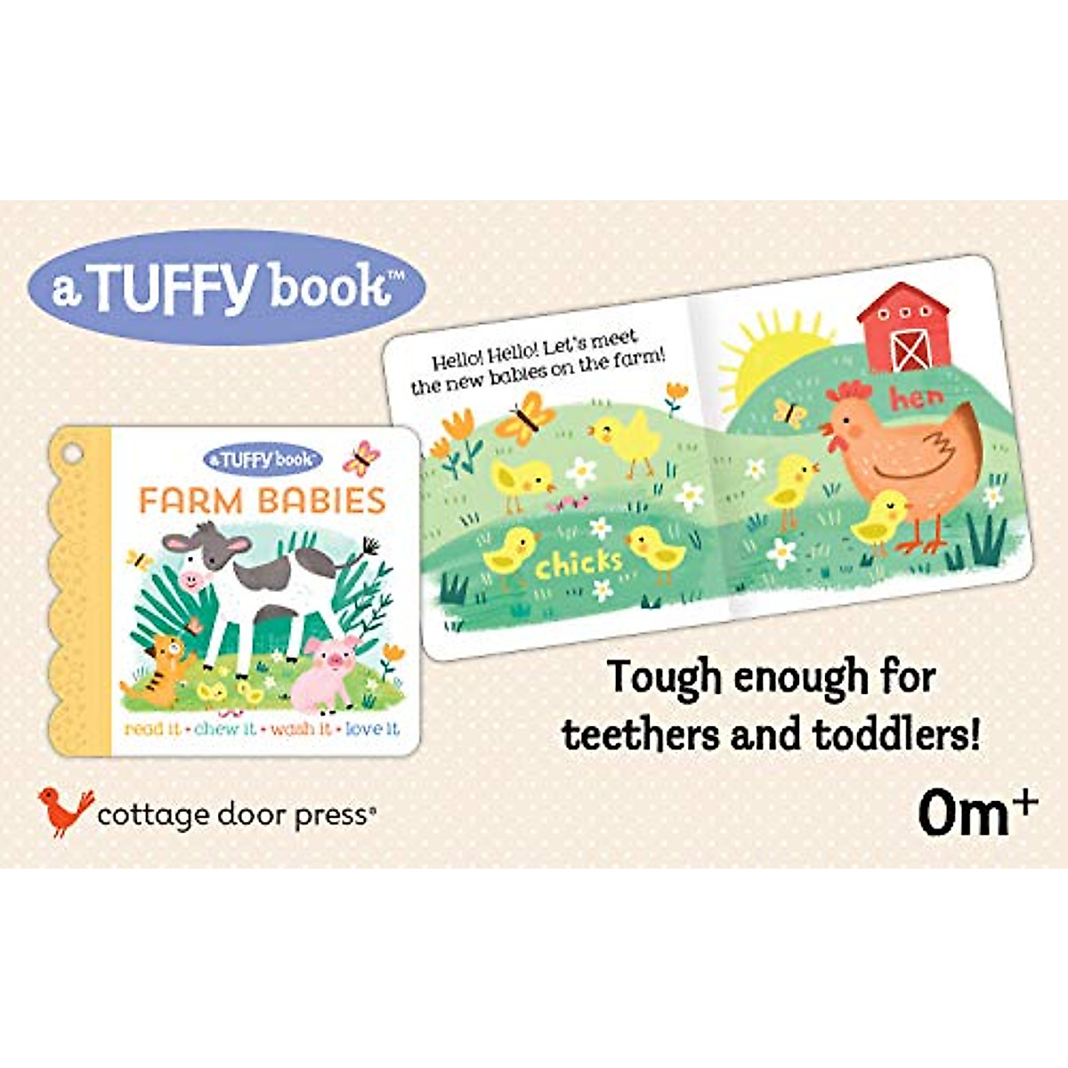 Tuffy Farm Babies Book - Washable, Chewable, Unrippable Pages With Hole For Stroller Or Toy Ring, Teether Tough, Ages 0-3 (A Tuffy Book)