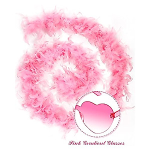 Zhanmai 18 Pieces Pink Cowgirl Hat Feather Boa Heart Shaped Sunglasses Cowboy Hat Pink Boa for Western Bachelorette Party