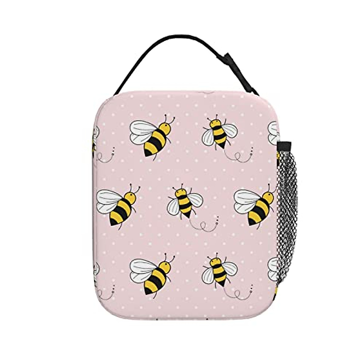 BQIUULO Cute Bees on Pink Lunch Bag for Men Women Tote Insulated Cooler Bags Reusable Lunch Box for College Work Office Picnic