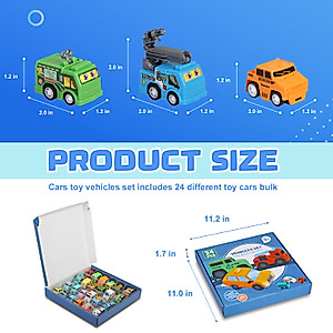 YiHee 24 Pieces Pull Back Cars Toy Vehicles Set, Mini Toys City Cars and Trucks, Variety of Vehicles and Figures, Small Car with Storage Bag, Party Favors Bulk Birthday Gift for Boys Girls Kids