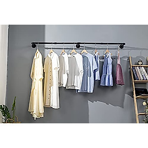 iflove Industrial Pipe Clothing Rack, 70 Inch Wall Mounted Clothes Rack, Wall Racks Hangers Laundry Room for Hanging Clothes, Closet Rods, Display Rack for Retail, SET OF 2, Black with 4 Hooks