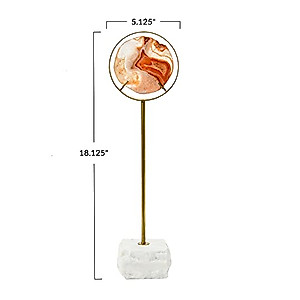 Main + Mesa Decorative Agate Slice Accent on Metal and Marble Stand, Marbled Orange