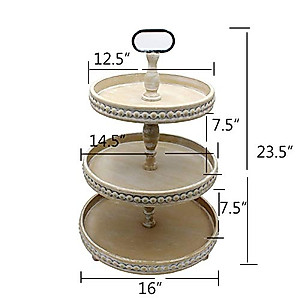 Funly mee Large Size Rustic Wood and Metal Three Tier Farmhouse Tray with Decorative Bead (3-Tier)