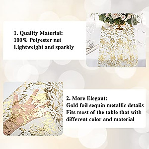Ohanniewa Gold Table Runner 11 inch x 32 Feet Glitter Metallic Gold Foil Mesh Table Runner Roll Table Decorations for Wedding, Birthday, Banquet, Christmas