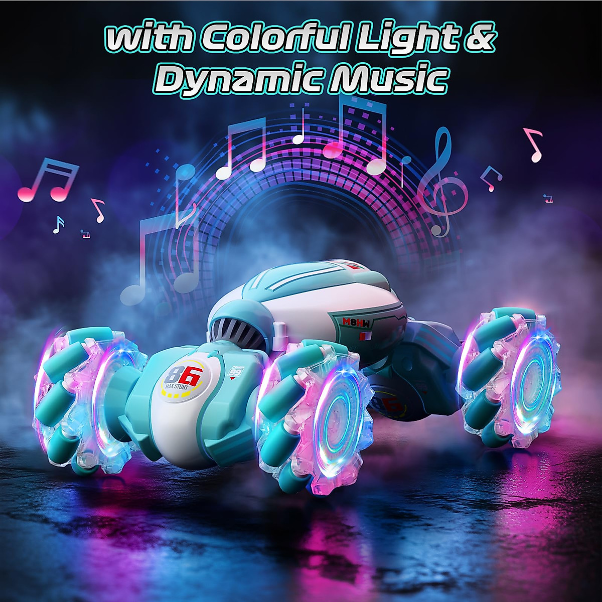 YTKIH Gesture Sensing RC Stunt Car, Best Birthday Gift Ideas for Boys 6-12, Toys for Boys Age 8/9/10/11/12, 4WD 2.4GHz Remote Control Twist Car with Light & Music, Off Road 360° Rotating