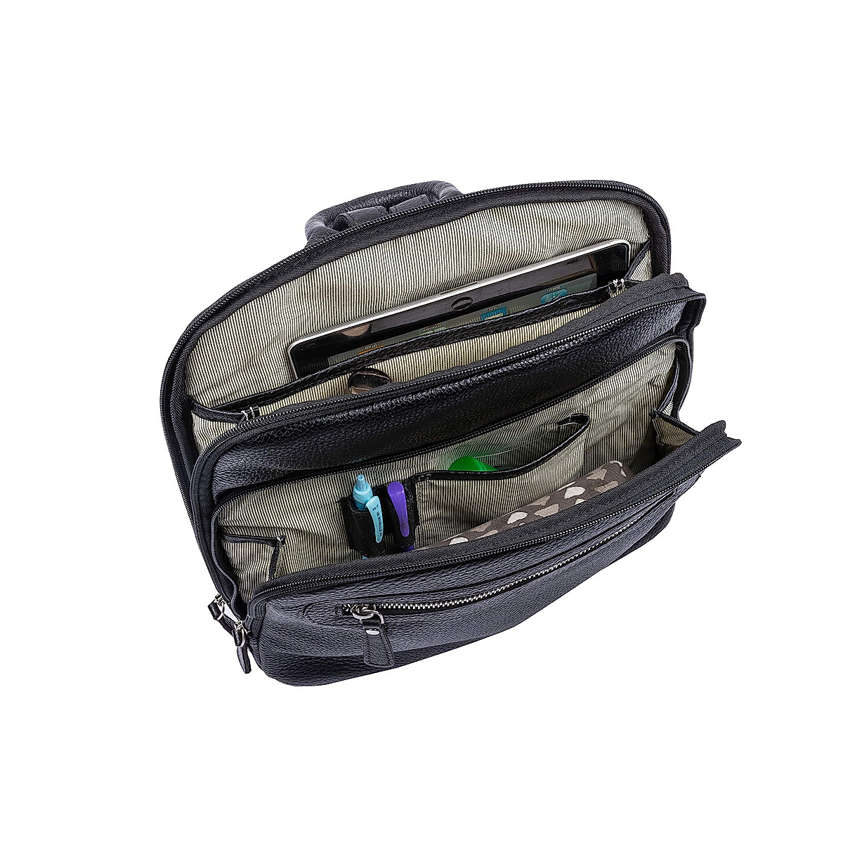 Zinda Genuine Leathers Unisex City Backpack Tablet Compatible Multiple Pockets Bookbag Satchel Daypack (Black)