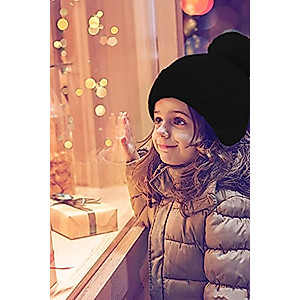 Arctic Paw Kids Beanie Todddler Pom Pom Hat Boys Girls Warm Lined Knit Winter Hat_Black