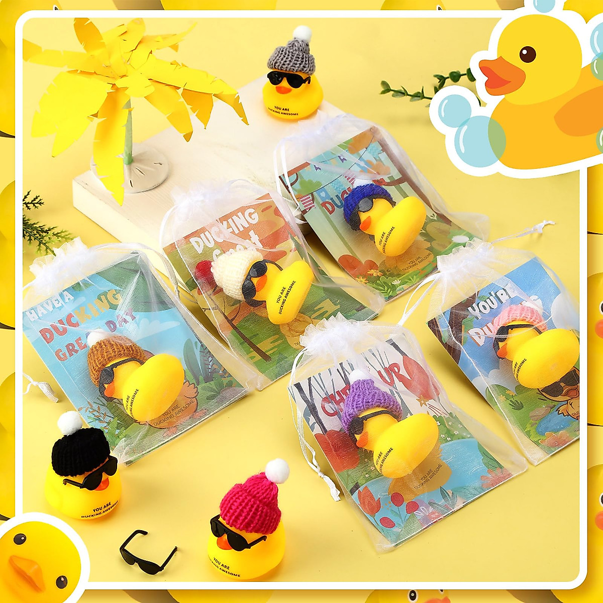 Wettarn 32 Sets Employee Appreciation Gifts Thank You Gift Set Motivational Gifts You're Ducking Awesome Cheer up Cards Mini Rubber Ducks with Glasses and Hats with Card for Coworkers