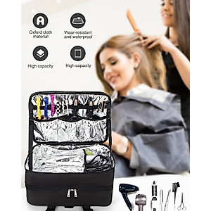 Hairdresser Bag, Large Makeup Case for Hair Stylist Professional Makeup Bag Hair Tools Storage Organizer Box, Barber Travel Bag Carrying Case, Heat Insulation Aluminum Film for Hair Equipment