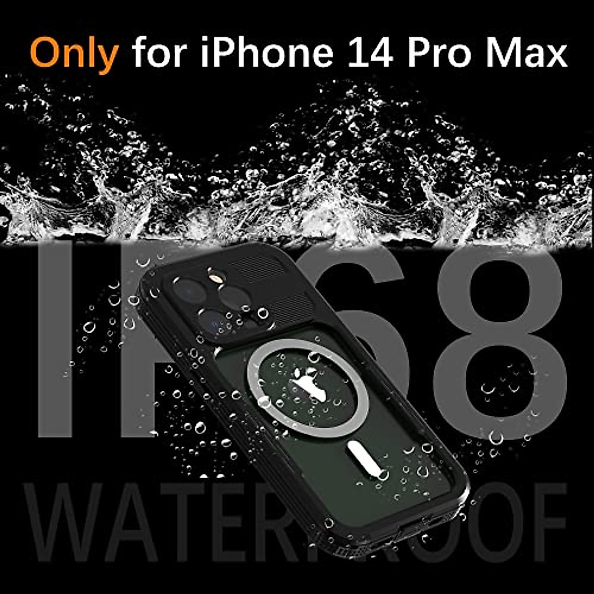 Nowvnvuy iPhone 14 Pro Max Waterproof Case with Screen Protector, Full Body Heavy Duty Protection Magnetic Case, Shockproof, Dustproof, Snowproof Case for iPhone 14 Pro Max 6.7 Inch (Black)