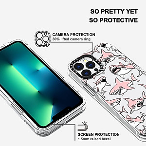 MOSNOVO Case for iPhone 13 Pro Max, [Buffertech 6.6ft Military-Grade Drop Protection] [Anti Peel Off Tech] Clear TPU Bumper Phone Case Cover Design - Pink Sharks