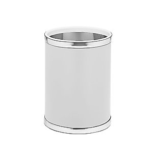 Kraftware Leatherette Round Waste Basket, 11", White/Polished Chrome