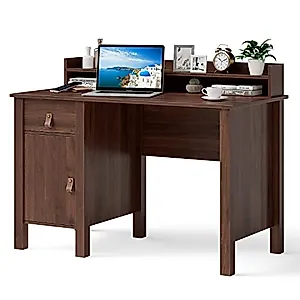 Tangkula Computer Desk with Storage Drawer & Cabinet, Wood Home Office Desk with Hutch, 48 Inch Vintage Desk for Bedroom with Adjustable Inner Shelf, Executive Desk Writing Study Desk, Vanity Desk