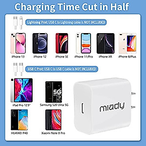 2 Pack 20W USB C Wall Charger, Miady Fast Charger Block Adapter Compatible for iPhone 14/14 Pro/14 Pro Max/13/13Pro/12/12 Pro, iPad AirPods Pro and More (Cable Not Included)