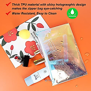 HRX Package Clear Iridescent Holographic Makeup Bag, 3pcs Cosmetic Pouches with Zipper Travel Organizer Case for Purse Diaper Bag