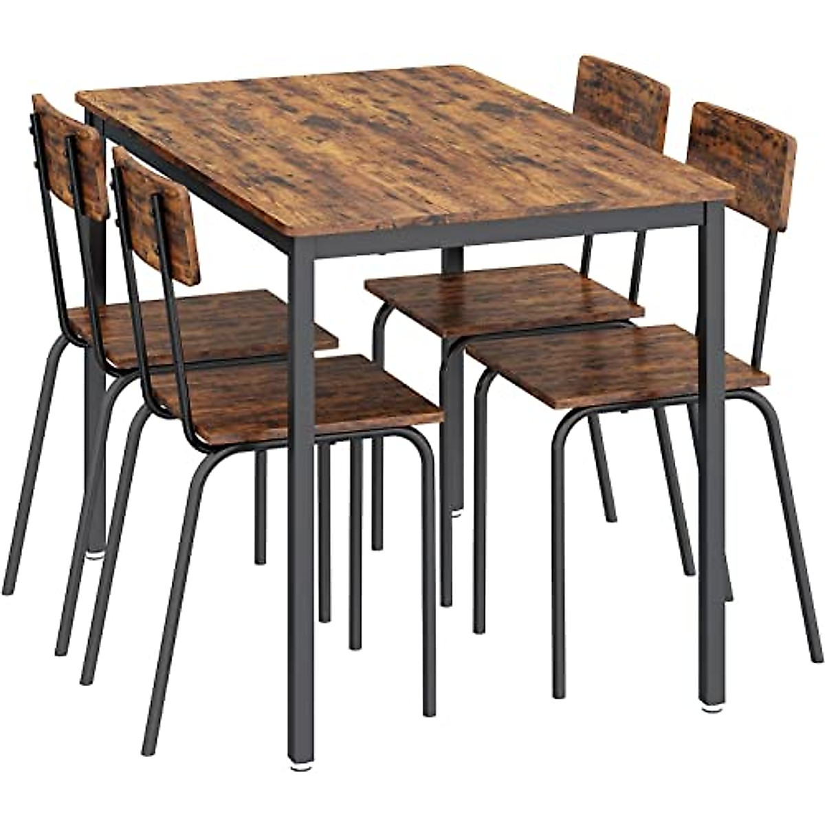 CUANBOZAM Metal and Wood Modern Dining Table Set for 4, Industrial Rectangle Kitchen Table and 4 Chairs for Dining Room Kitchen Dinette Breakfast Nook Small Space, Rustic Brown