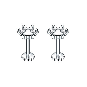 Crystal Cat Dog Paw Print Cartilage Labret Helix Stud Earrings 316L Surgical Stainless Steel Cubic Zirconia Pet Puppy Animal Lip Monroe Hypoallergenic Studs Cute Body Piercing Jewelry Gifts for Women