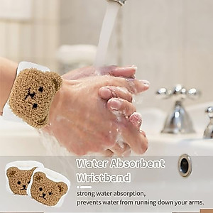 WHAVEL Spa Headband and Wristband Set, 3PCS Brown (Bear Ears Headband for Washing Face, Absorbent Wrist Bands for Washing Face)