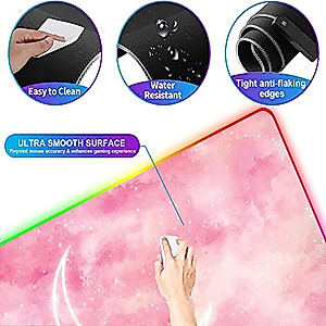 Mouse Pads LED RGB Large Pink Cloud Mousepads XXL Desk Gaming Mouse Mat Smooth Surface Computer Mat Overlock Edge Keyboard Pad 30X80Cm/L